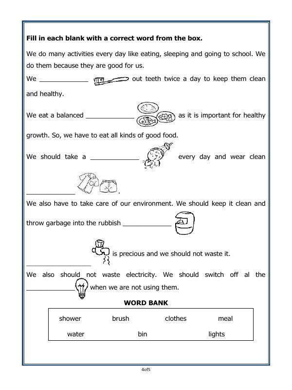 A2Zworksheets:Worksheet of Good Habits-Habits and Hygiene-General Awareness