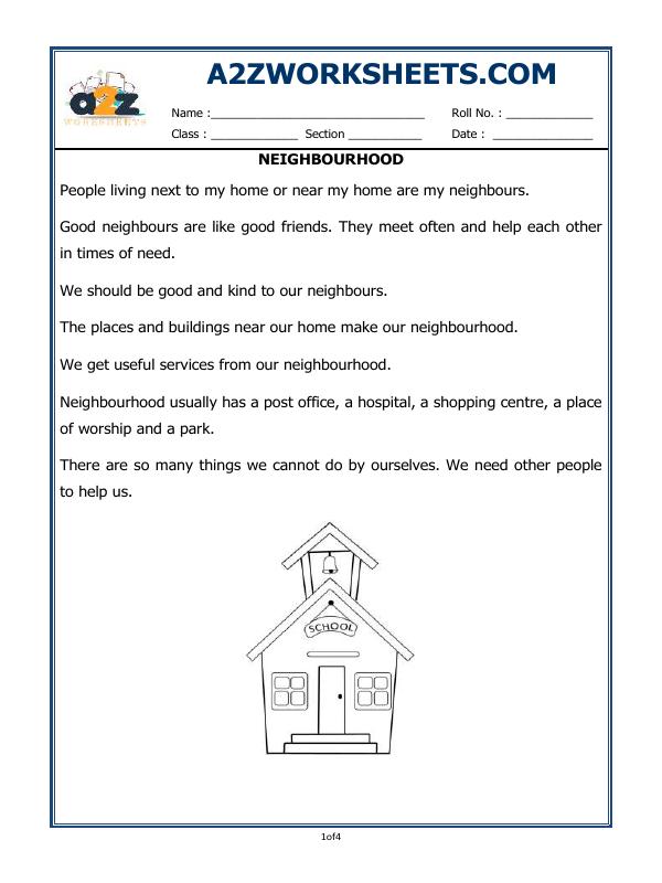 A2Zworksheets:Worksheet of Neighbourhood-My Home and Places in Our ...