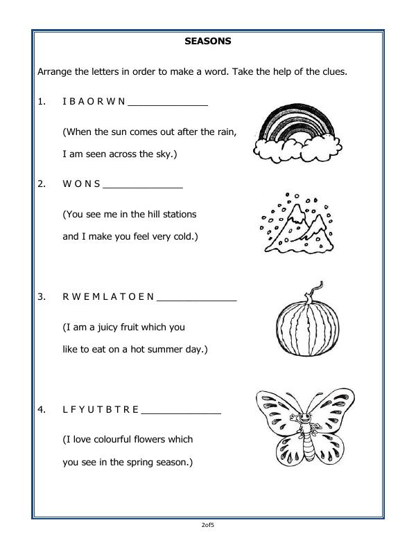 A2Zworksheets:Worksheet of Seasons-Weather and Seasons-General Awareness