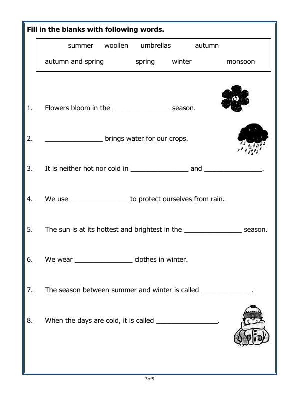 A2Zworksheets:Worksheet of Seasons-Weather and Seasons-General Awareness