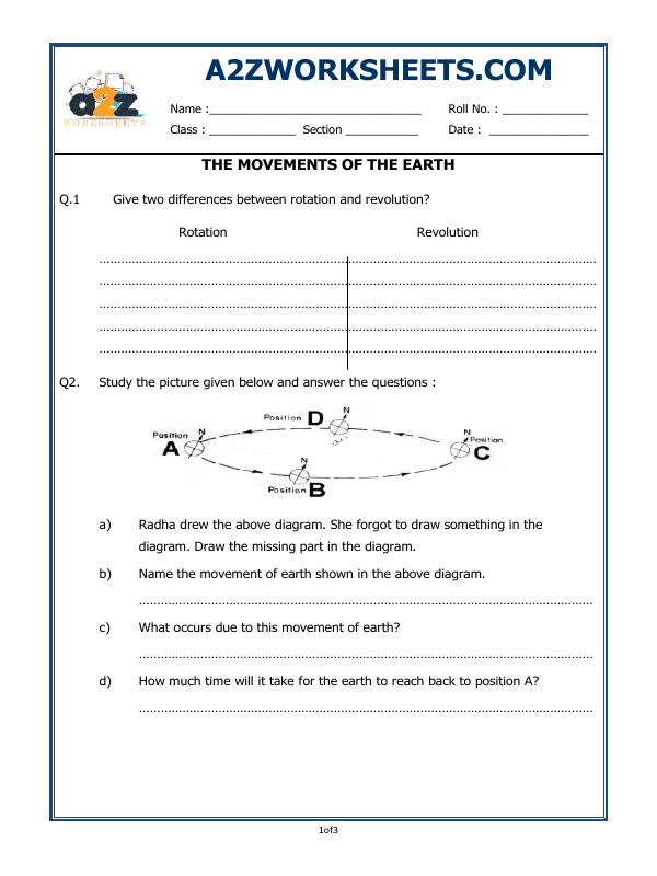 A2Zworksheets:Worksheet of The Movements Of The Earth-Solar System and ...