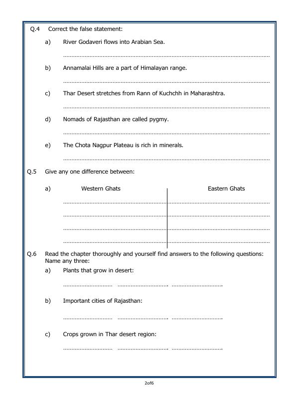 A2Zworksheets:Worksheet of The Great Indian Desert And The Southern ...