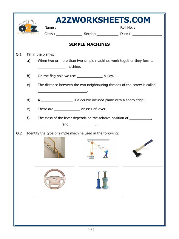 A2Zworksheets:Worksheet of Simple Machines-Machines-Science