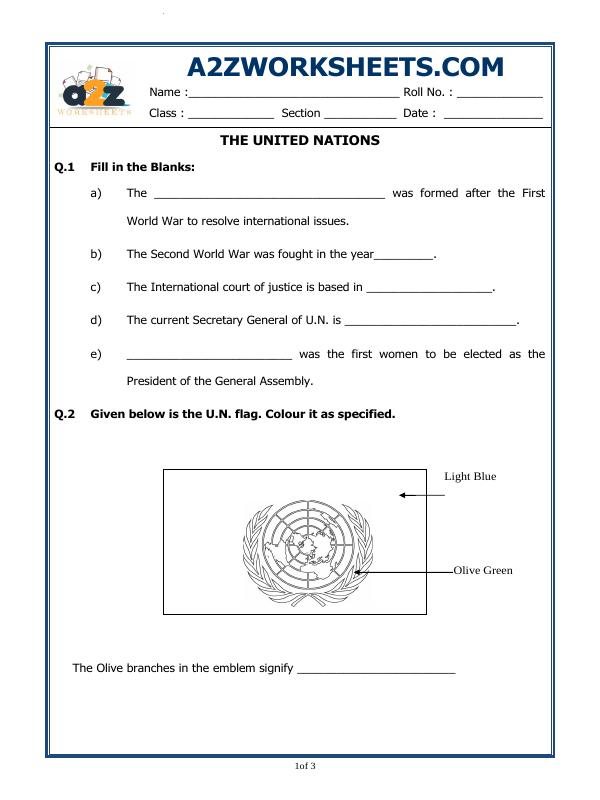 A2Zworksheets:Worksheet of The United Nations-The World and Its ...