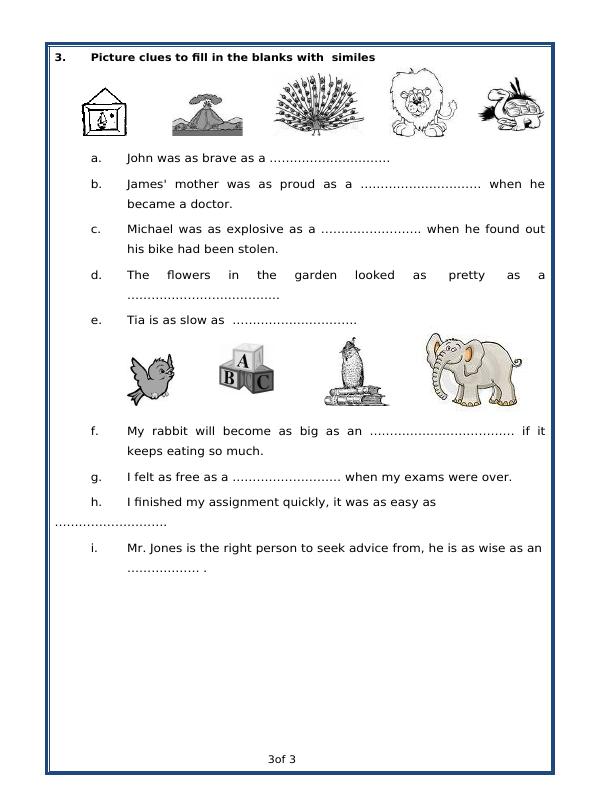 A2Zworksheets:Worksheet of Similes-Grammar-English
