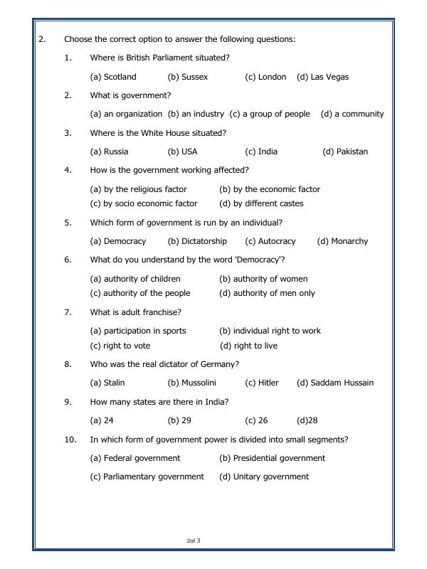 A2Zworksheets:Worksheet of What Is Government-India and Its ...