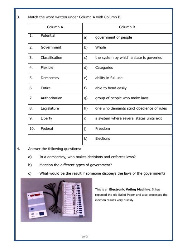 A2Zworksheets:Worksheet of What Is Government-India and Its ...