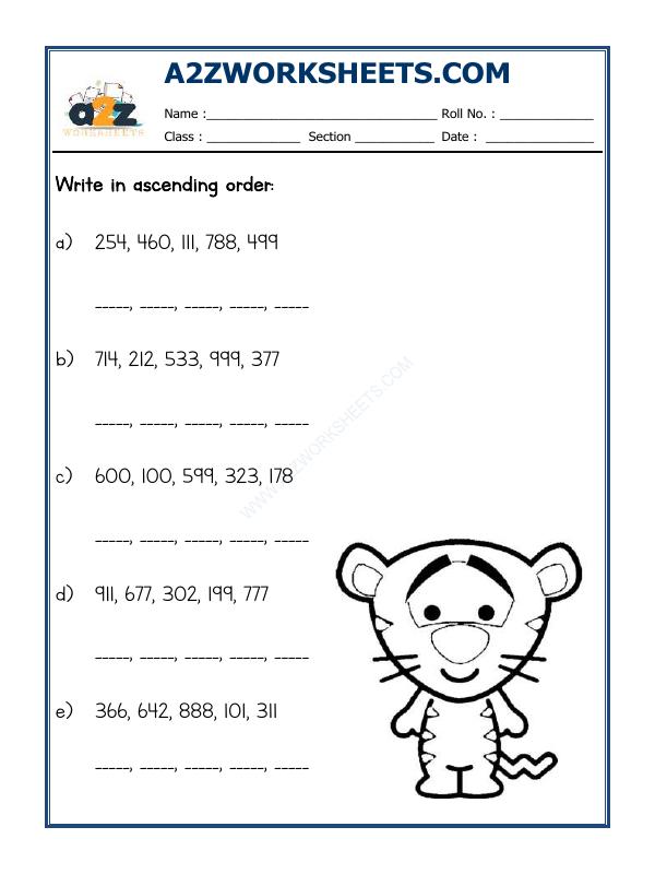 A2Zworksheets:Worksheet of Ascending Order-02-Numbers-Maths