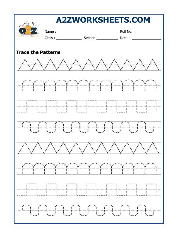 A2Zworksheets:Worksheet of Trace The Line Patterns-Writing-English