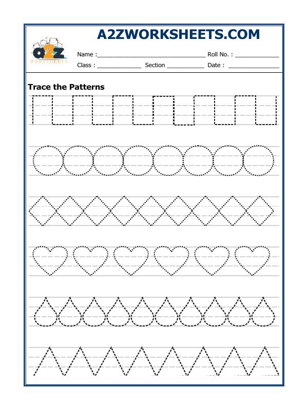 A2Zworksheets:Worksheet of Trace The Line Patterns-Writing-English