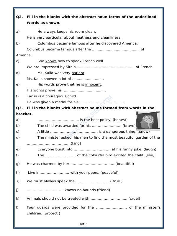 A2Zworksheets:Worksheet of Abstract Nouns-Grammar-English