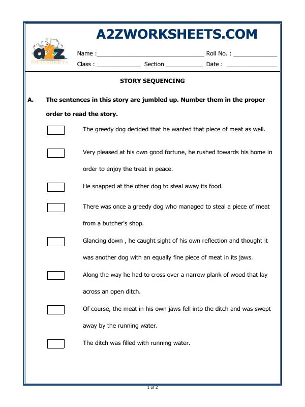 A2Zworksheets:Worksheet of Story Sequencing-Reading-English