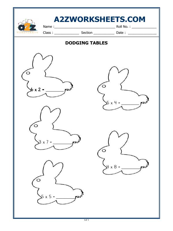 A2Zworksheets:Worksheet of Dodging Table-02-Multiplication-Maths