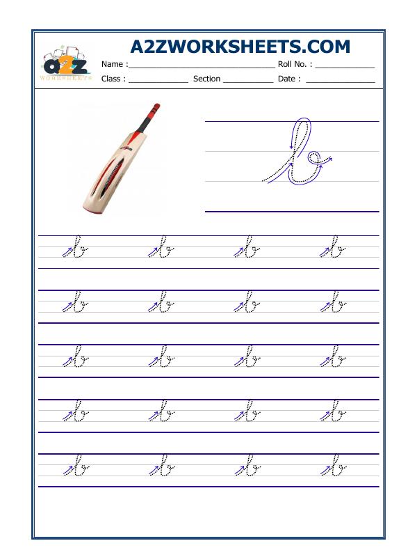 A2Zworksheets:Worksheet of English Cursive Writing - Alphabet B-Writing ...