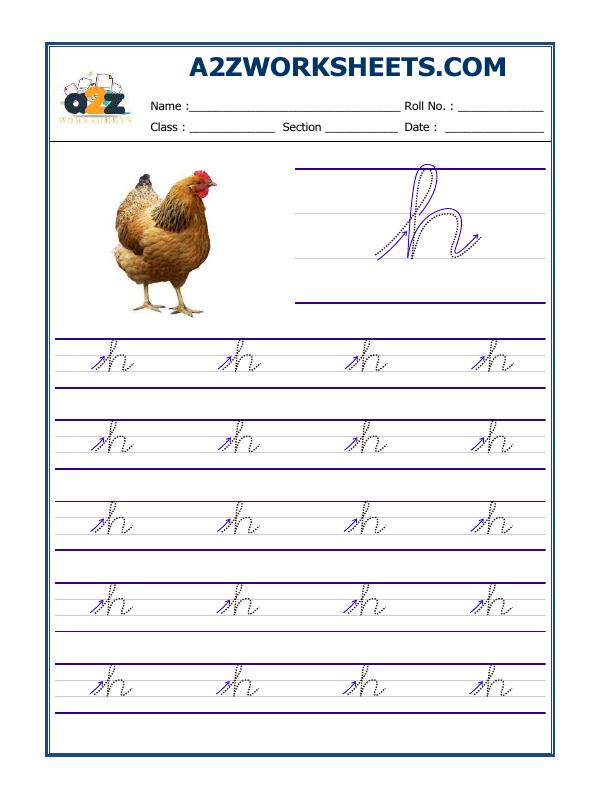 A2Zworksheets:Worksheet of English Cursive Writing - Alphabet H-Writing ...