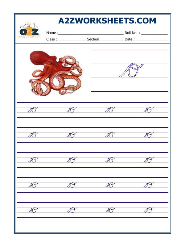 A2Zworksheets:Worksheet of English Cursive Writing - Alphabet O-Writing ...