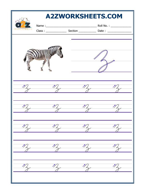 A2Zworksheets:Worksheet of English Cursive Writing - Alphabet Z-Writing ...