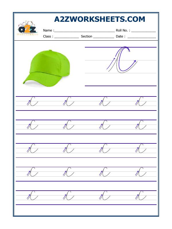 A2Zworksheets:Worksheet of English Cursive Writing - Alphabet C ...