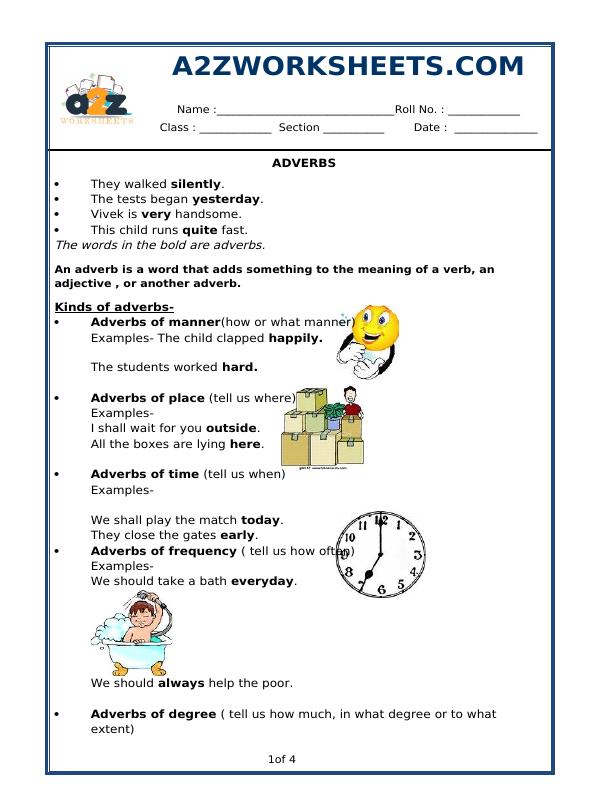 A2Zworksheets:Worksheet of Adverbs-Grammar-English