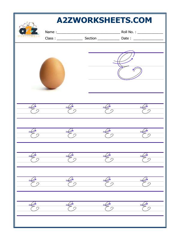 A2Zworksheets:Worksheet of English Cursive Writing - Alphabet E ...