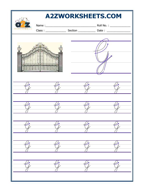A2Zworksheets:Worksheet of English Cursive Writing - Alphabet G ...