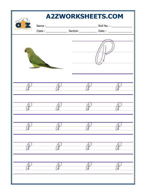 A2Zworksheets:Worksheet of English Cursive Writing - Alphabet P ...