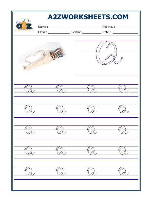 A2Zworksheets:Worksheet of English Cursive Writing - Alphabet Q ...