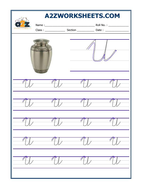 A2Zworksheets:Worksheet of English Cursive Writing - Alphabet U ...
