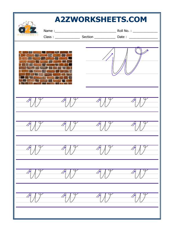 A2Zworksheets:Worksheet of English Cursive Writing - Alphabet W ...