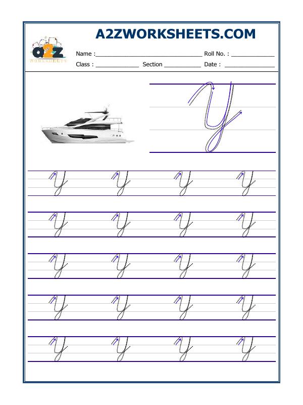A2Zworksheets:Worksheet of English Cursive Writing - Alphabet Y ...