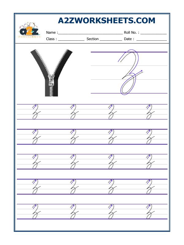 A2Zworksheets:Worksheet of English Cursive Writing - Alphabet Z ...