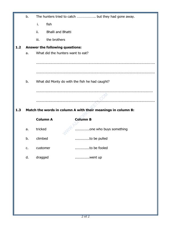 A2Zworksheets:Worksheet of Comprehension Passage-05-Reading-English