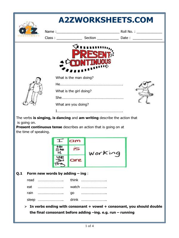 A2Zworksheets:Worksheet of Present Continuous Tense-Grammar-English