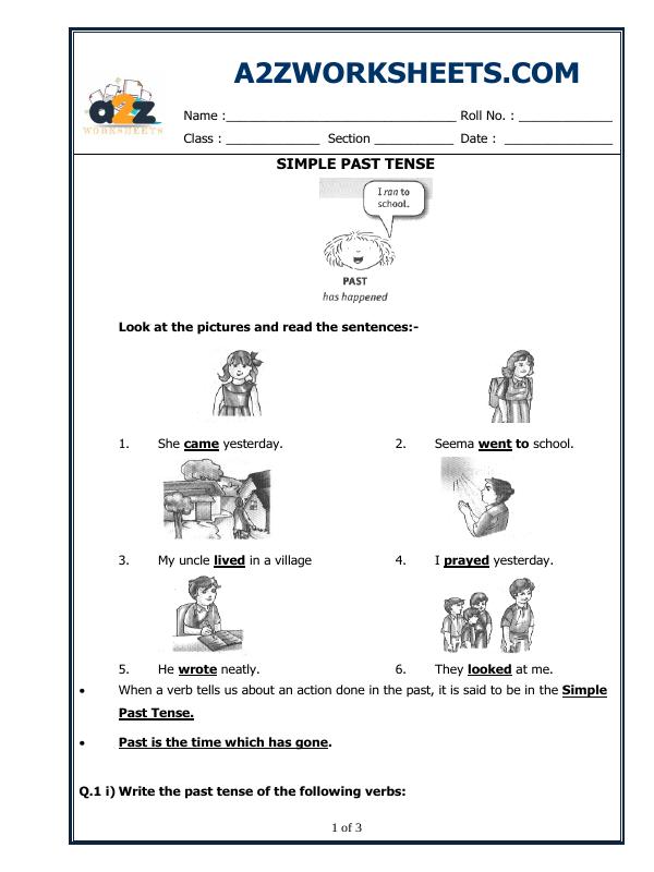 A2Zworksheets:Worksheet of Simple Past Tense-Grammar-English