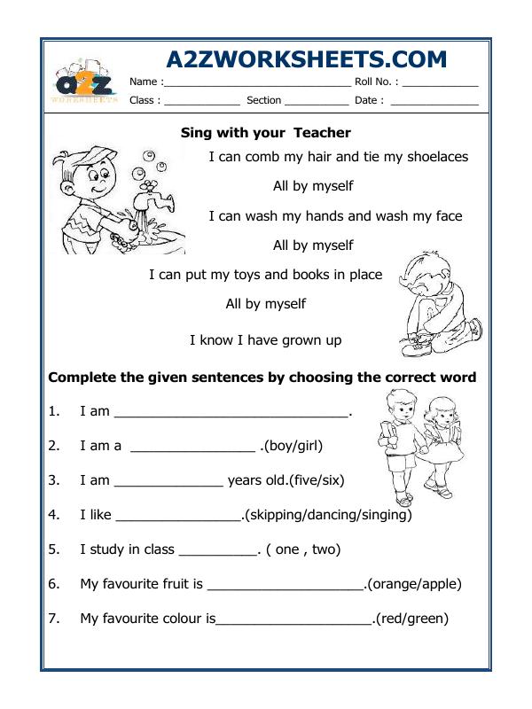 A2Zworksheets:Worksheet of About Myself-02-Get to Know me-General Awareness
