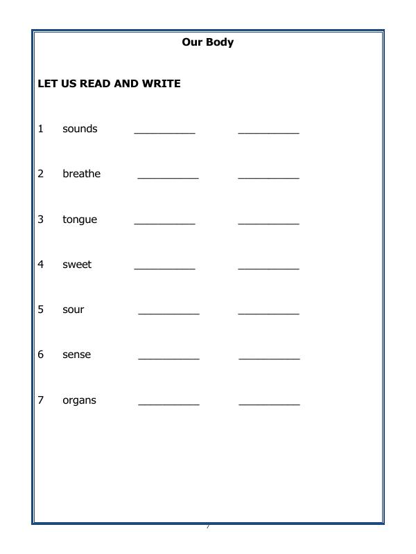 A2Zworksheets:Worksheet of Class-I-Our Body-Humans-Science