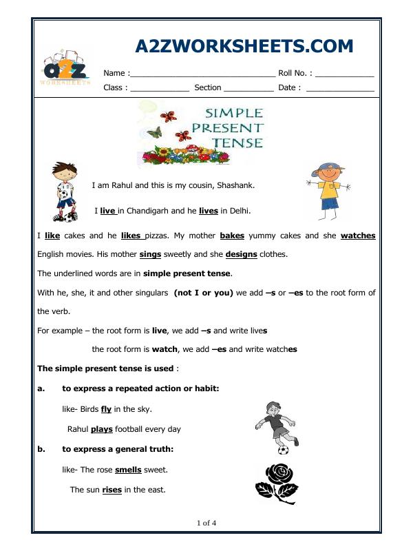 A2Zworksheets:Worksheet of Simple Present Tense-Grammar-English