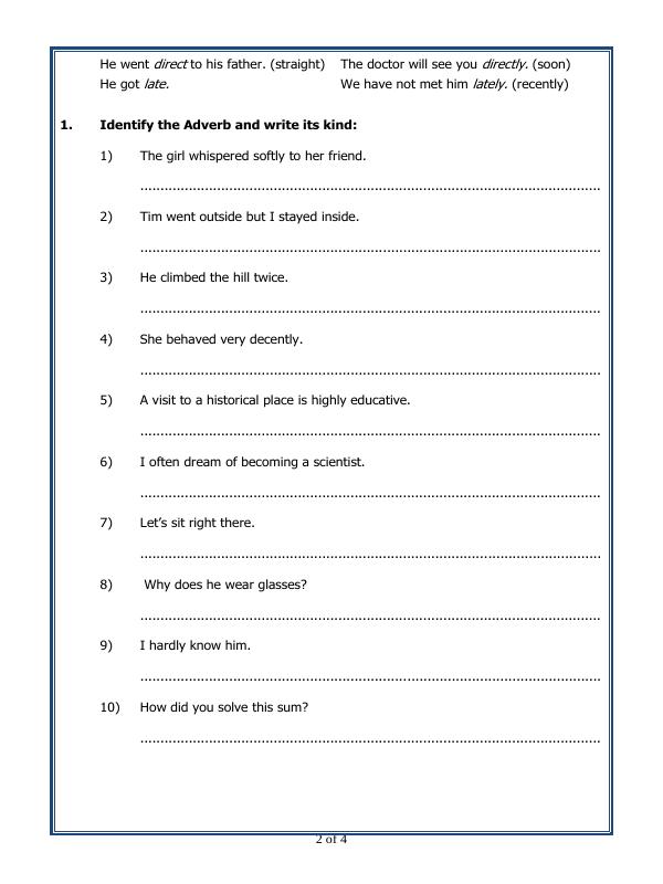 A2Zworksheets:Worksheet of Adverbs-Grammar-English