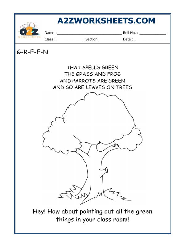 A2Zworksheets:Worksheet of Recognition Of Green Colour-01-Recognition ...