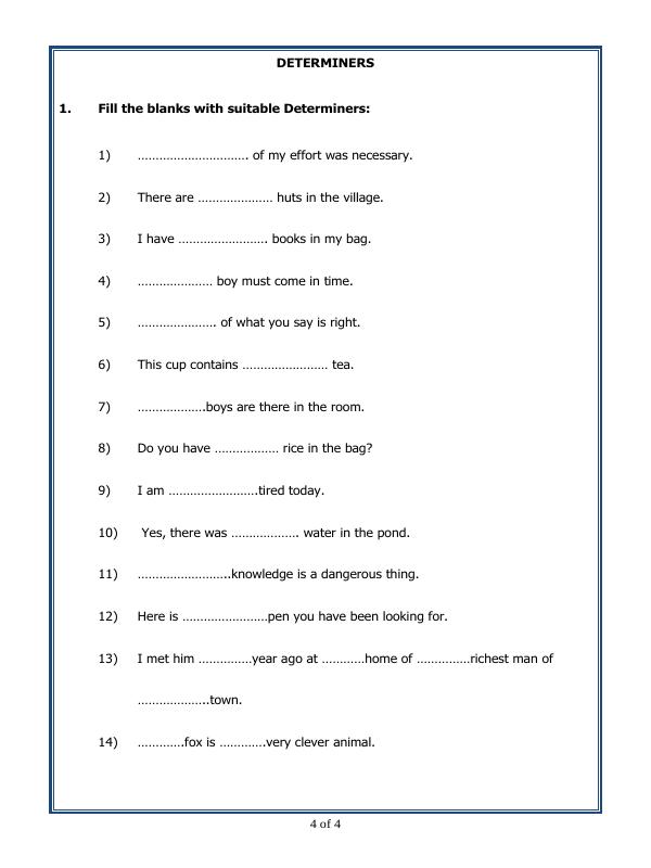 A2Zworksheets:Worksheet of Determiners-Grammar-English