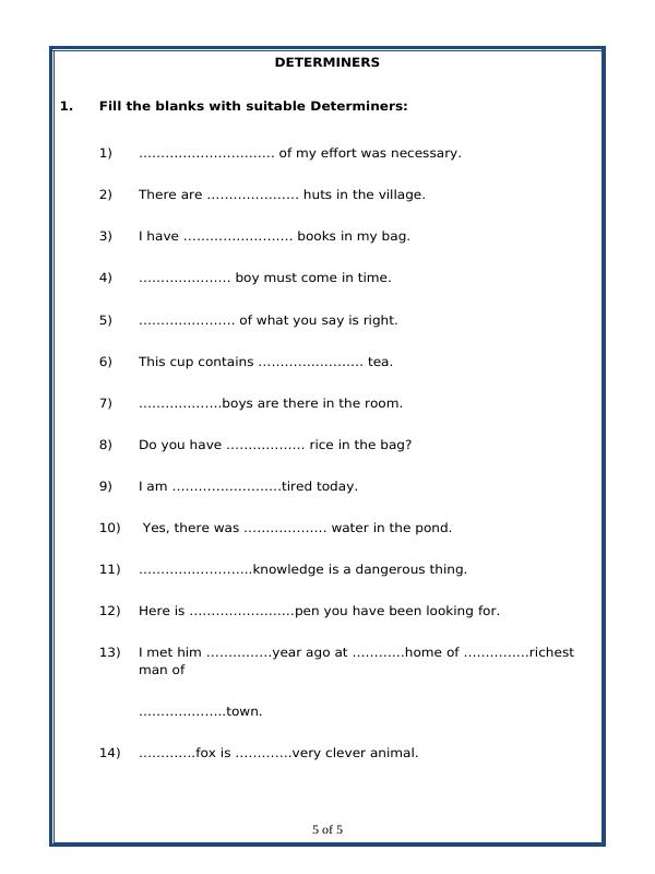A2Zworksheets:Worksheet of Determiners-Grammar-English