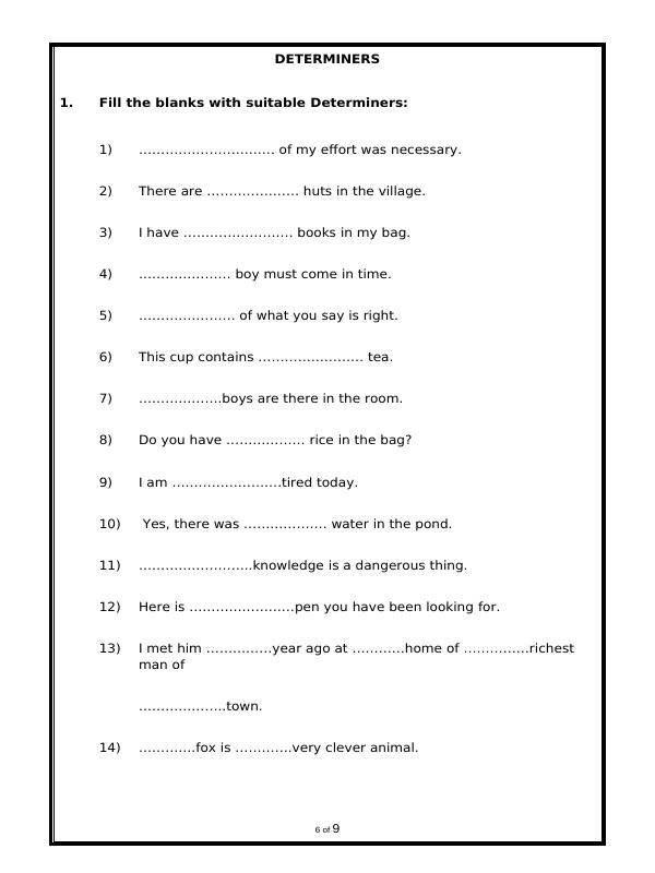 A2Zworksheets:Worksheet of Determiners-Grammar-English