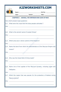 A2Zworksheets:Worksheet of ashoka-the-emperor-who-gave-up-war