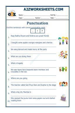 A2Zworksheets:Worksheet of punctuation