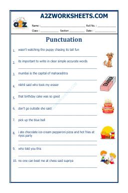 A2Zworksheets:Worksheet of punctuation