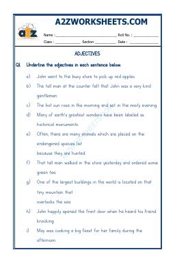 A2Zworksheets:Worksheet of adjectives