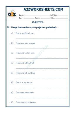 A2Zworksheets:Worksheet of adjectives
