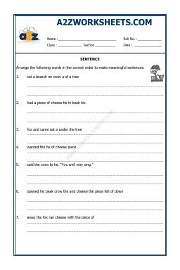 A2Zworksheets:Worksheet of sentence